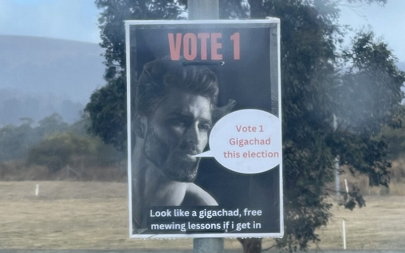 'Vote 1 Gigachad': Fake election posters pops up in Tasmania