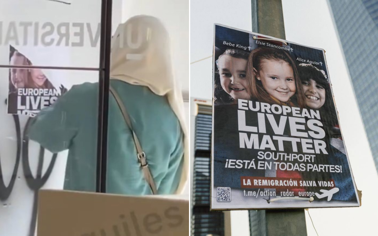 Muslim tears down European Lives Matter poster in Spain