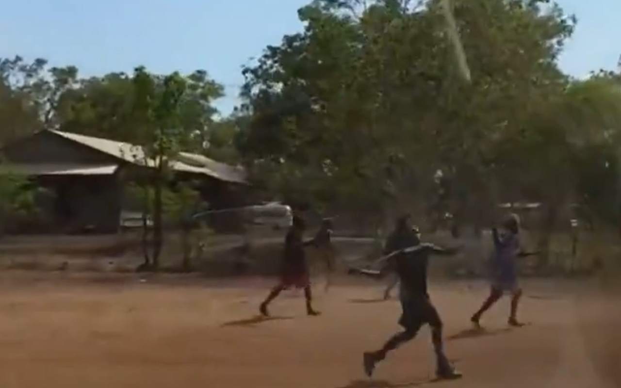Aboriginals fight with spears in remote community